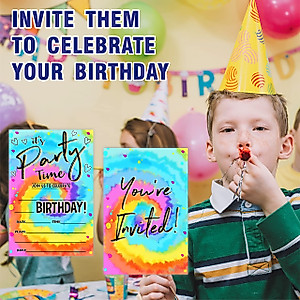 Tie Dye Birthday Invitations - It's Party Time! Birthday Party Invite Cards（20 Count) With Envelopes, Fill In Style Invite Cards For Boys & Girls, Birthday Party Favor & Supplies-B33
