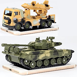 ZUKULIFE Military Vehicles and Army Battle Site Toys Flatbed Truck with Tank, Gift for 3 4 5 6 Year Olds Boys Kid Toddler Child