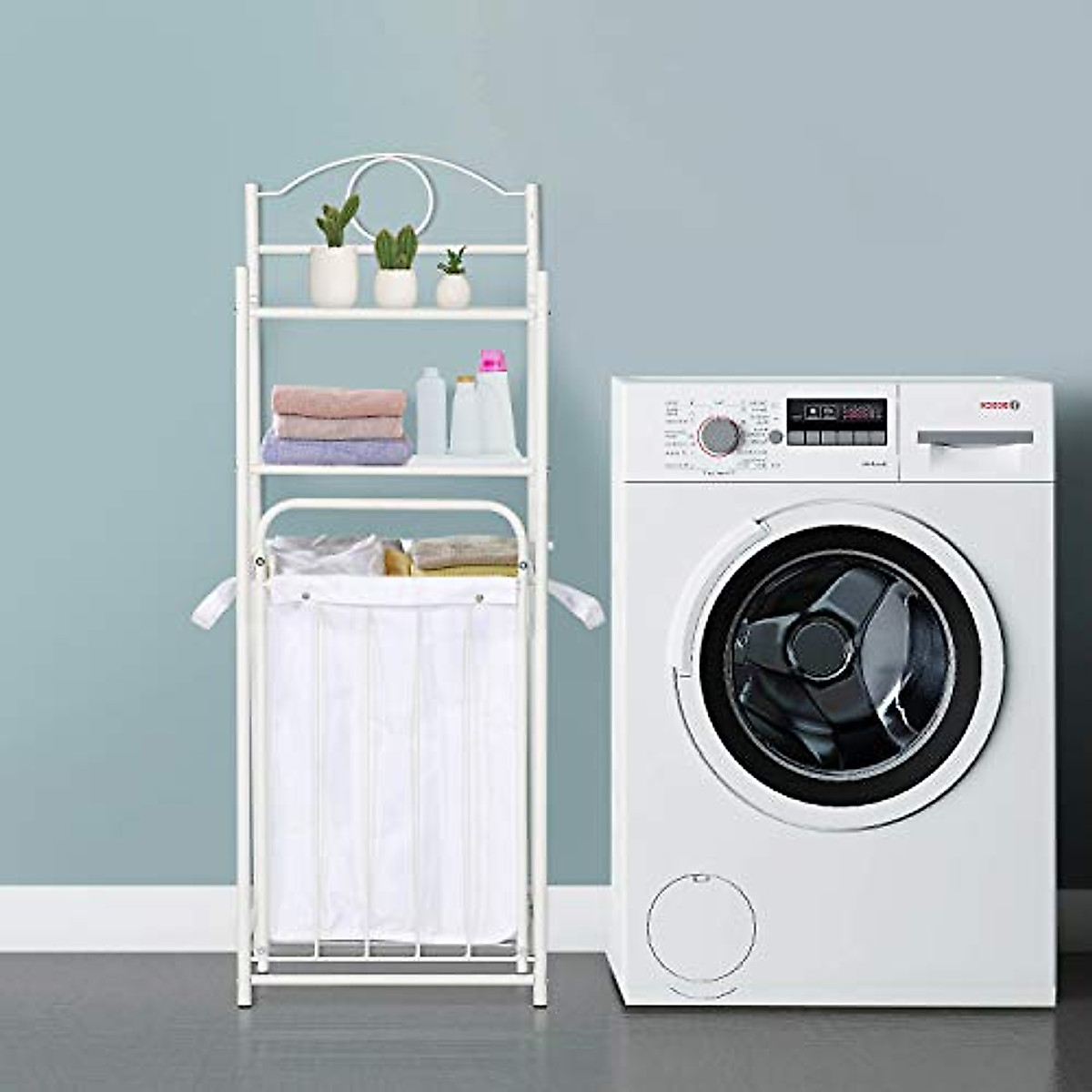 VECELO Laundry Hamper with Removable Liner Bag, Tilt Out Clothes Basket and 2-Tier Storage Organizer Design, for Bathroom/Bedroom/Nursery, White