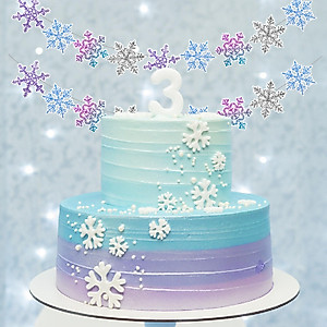 TaoBary 2 Pack Frozen Snowflake Banner Garland Frozen Birthday Party Decorations Winter Snowflake Banners Blue Purple Silver Glitter Snowflake Garland for Wonderland Baby Shower Decorations