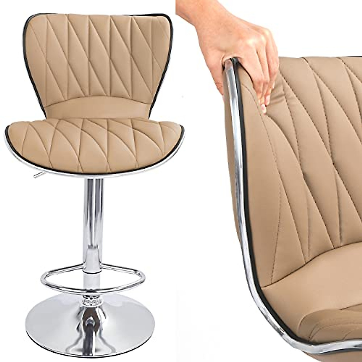 JONAFORS Premium Adjustable Swivel Bar Stools,Kitchen Counter Bar Stools PU Leather Padded with Back, Set of 2, Khaki