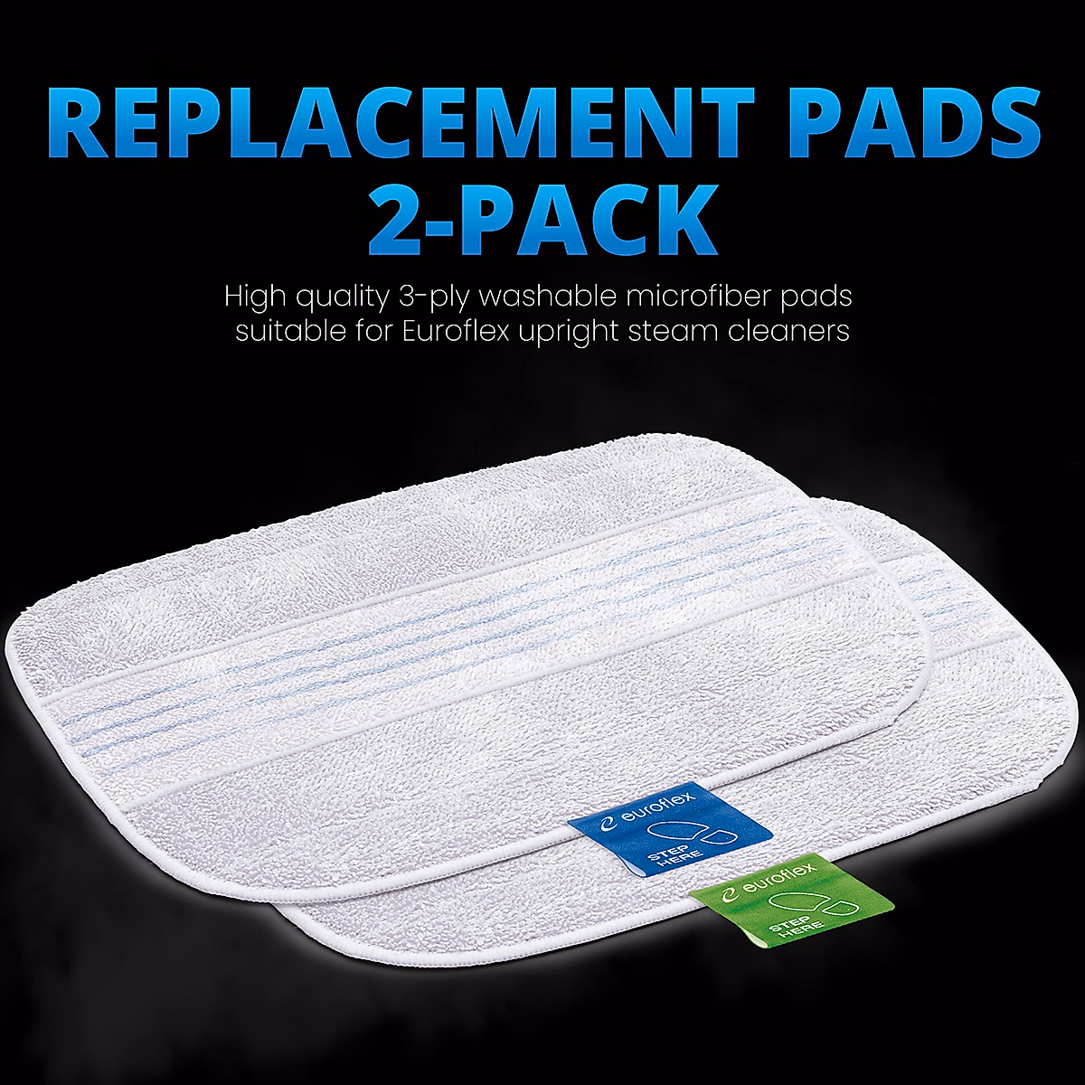 Euroflex Vapour 3 Ply Microfiber Floor Pads Replacement Refill for M2R and M4S Steam Mop High Quality Super Absorbent Machine Washable 2 Pieces