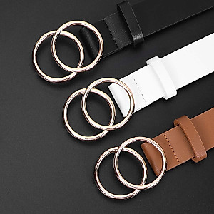 XZQTIVE 3 Pack Women's Leather Belts For Jeans Dresses Pants Fashion Ladies Waist Belt with Gold Buckle