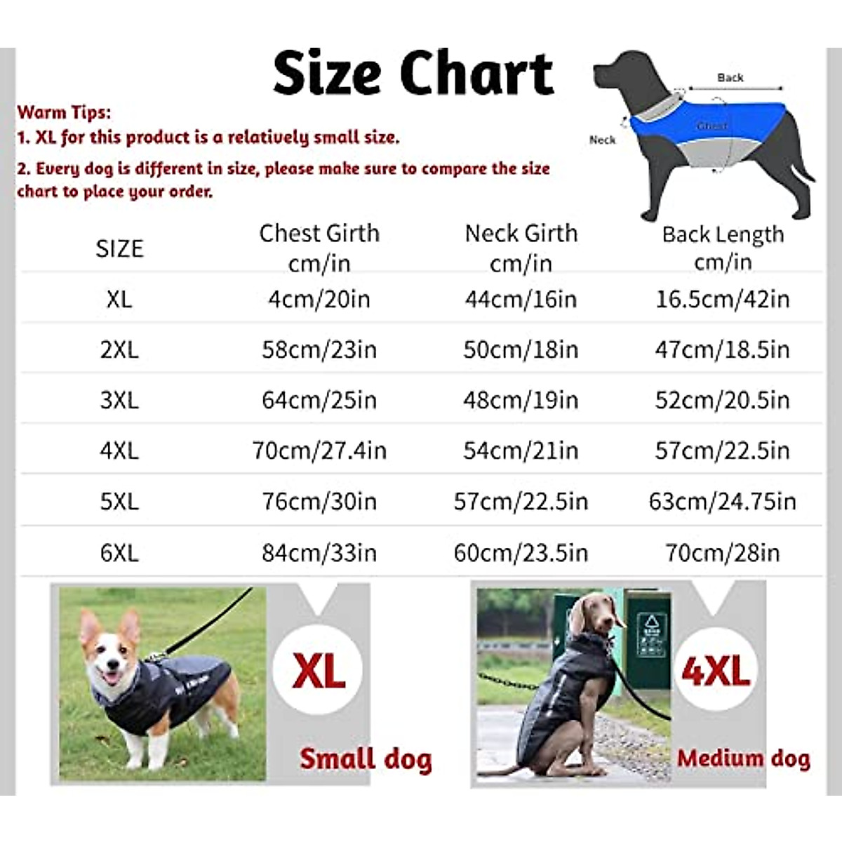 Xqpetlihai Dog Winter Jacket Reflective Waterproof Windproof Dog Jacket with Zipper Harness & Furry Collar for Hiking Camping with Zipper Pet Winter Coat Fleece for Medium Large Dogs (B,3XL)