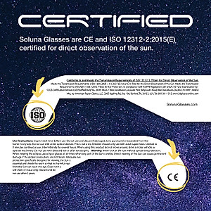 Soluna Solar Eclipse Glasses - CE and ISO Certified Safe Shades for Direct Sun Viewing - Made in the USA (5 Pack)