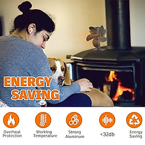 KIAADSY Wood Stove Fan Heat Powered, 5-Blade Fireplace Fan for Wood/Fireplace/Log Burner, Efficiently Circulate Warm Air, Cocoon Fan(Black, 5 Blade)