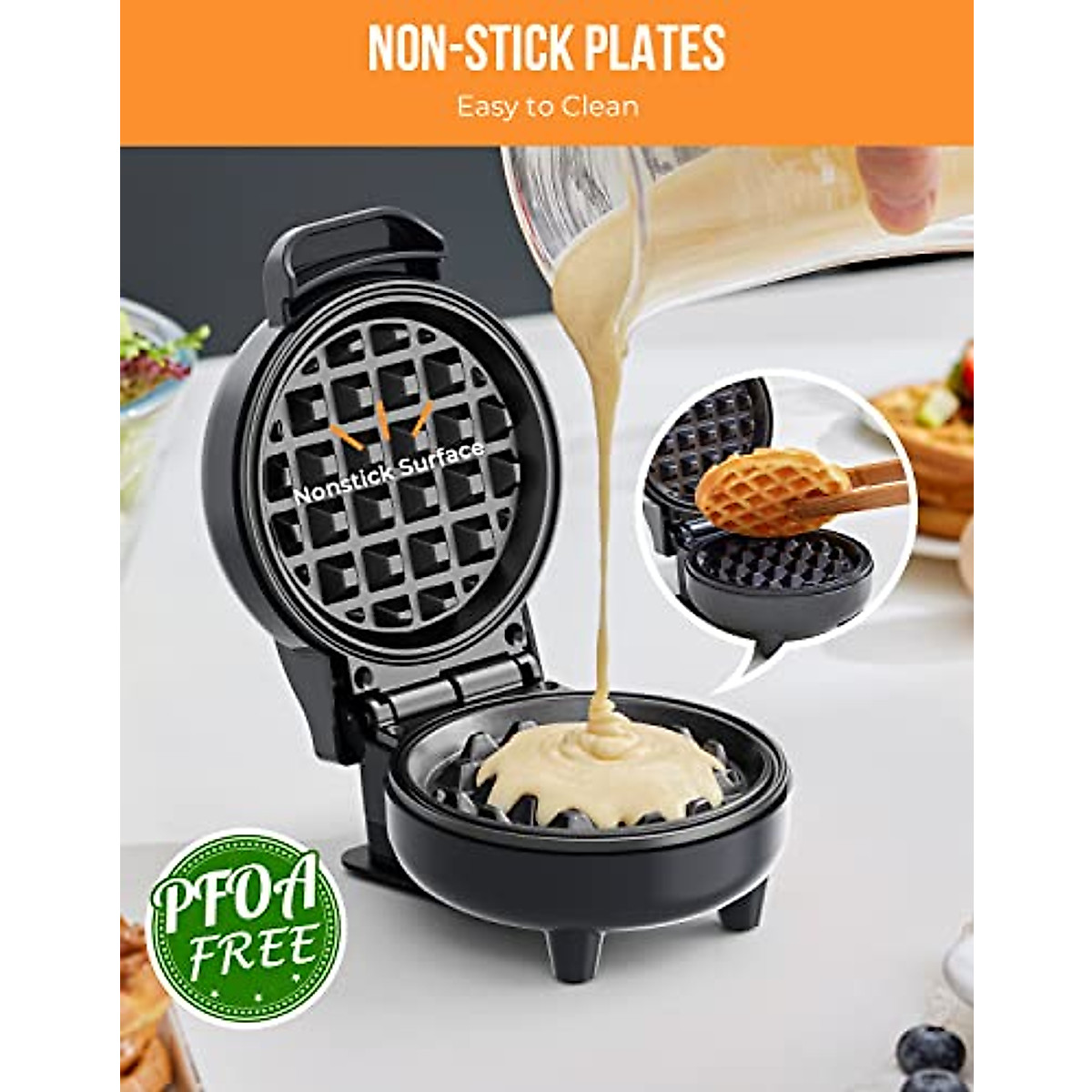 Mini Waffle Maker, Small Waffles Iron Keto Chaffles Single Compact Design Nonstick, Breakfast, Snacks, Hash Browns, 4 Inch Gray 550W BLAZANT