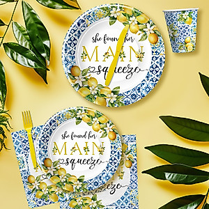 HIPVVILD She Found Her Main Squeeze Bridal Shower Party Tableware - Lemon Bridal Shower Decorations, Paper Plate, Cup, Napkin, Cutlery, Summer Citrus Fruit Capri Lemon Party Decorations | Serve 24