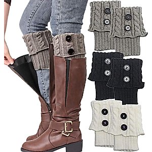 Winter Cable Knit Leg Warmers, Short Women Crochet Boot, Black, Size Normal