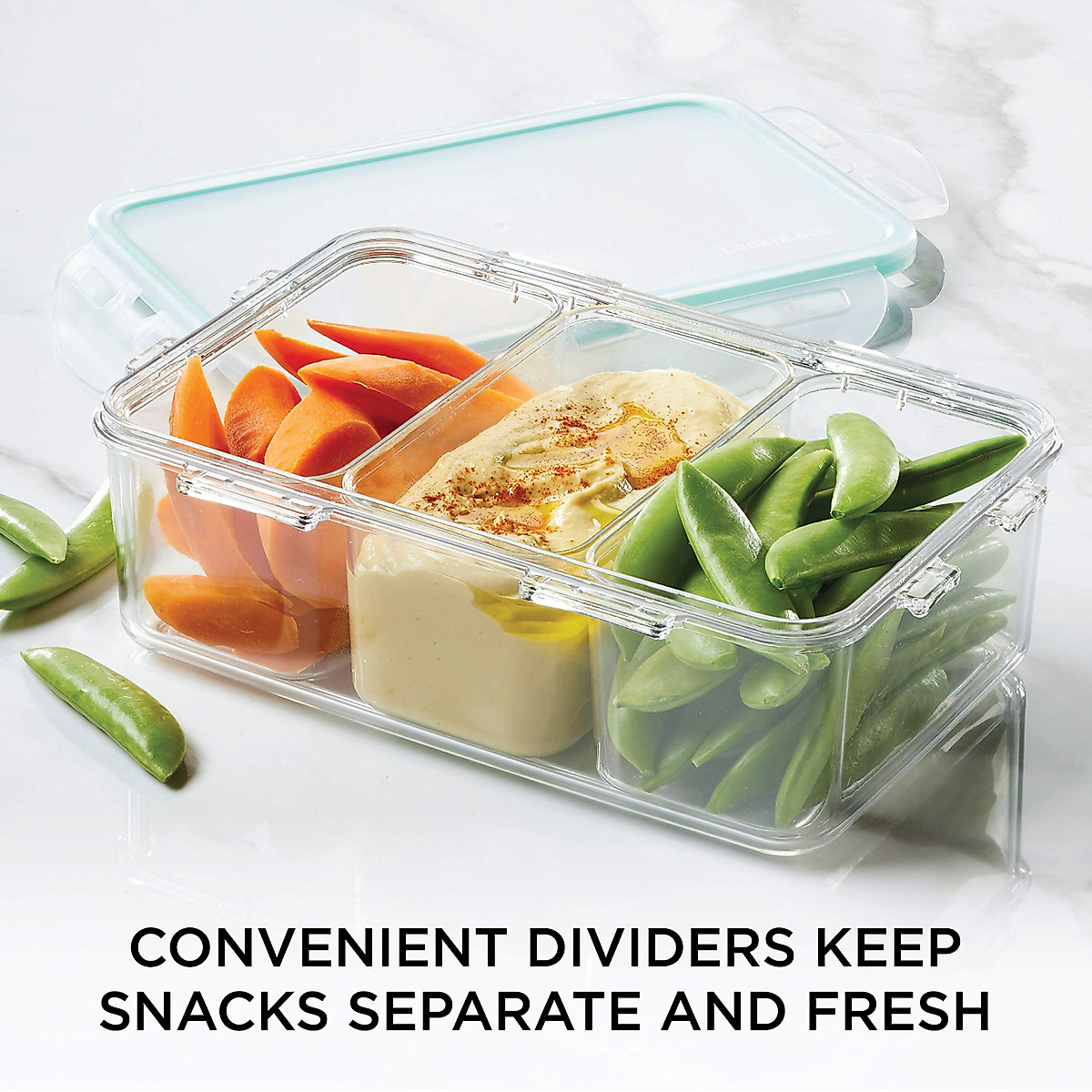 LOCK & LOCK Purely Better Tritan Container/Rectangle Food Storage Bin with Divider, 34 Ounce, Clear