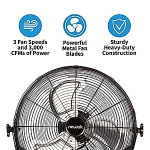 NewAir Floor Fan, 18" High Velocity Industrial Portable Shop Fan with 3 Speed Settings, WindPro18F,Black