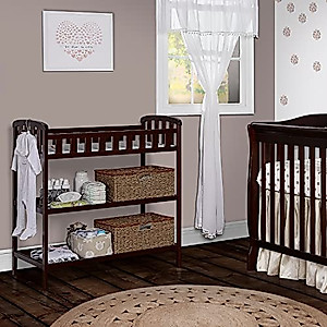 Dream On Me Emily Changing Table In Espresso, Comes With 1" Changing Pad, Features Two Shelves, Portable Changing Station, Made Of Sustainable New Zealand Pinewood