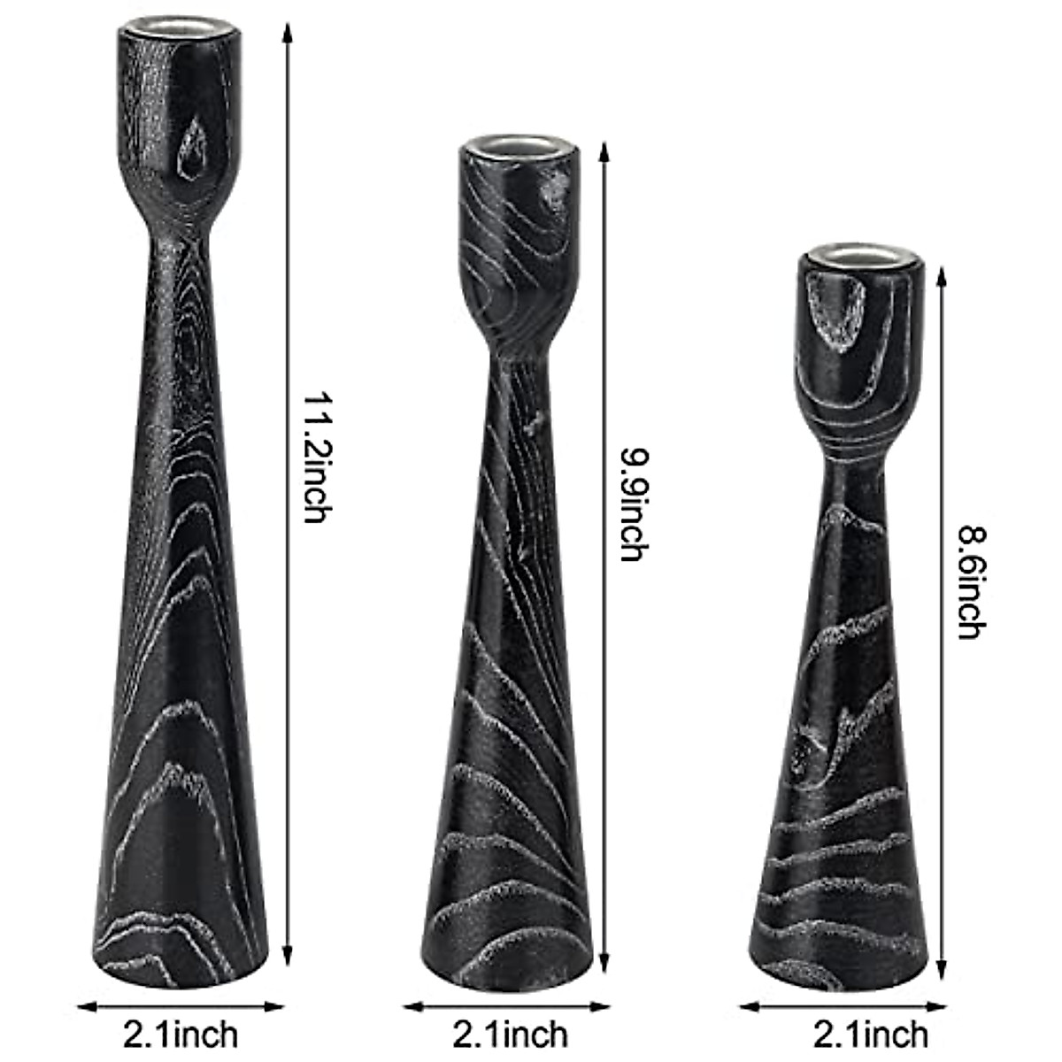Vixdonos Black Candlestick Holder Set of 3 Wood Taper Candle Holders with Elegant Carved Tree Texture