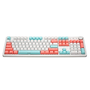 i-rocks K73M Mechanical Gaming Keyboard with Media Control Knob, 107 Keys, PBT Keycaps, Multimedia Hotkeys, Detachable USB-C Cable (Cherry MX Brown Switches, Mint Peach)