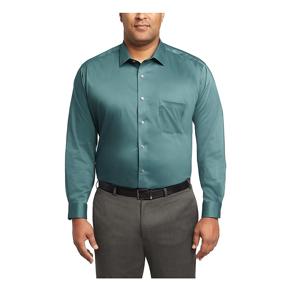Van Heusen Men's Big & Tall Fit Dress Shirt Ultra Wrinkle Free Flex Collar Stretch (Big and Tall), Moss Green, 19" Neck 37"-38" Sleeve