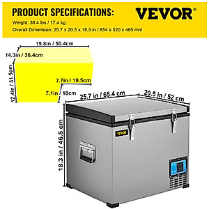 VEVOR Portable Refrigerator 64 Quart, 12 Volt Refrigerator with Compressor and App Control, Metal Shell Chest Refrigerator, -4℉ to 68℉, DC 12/24V, AC 110-240V(Home & Car Use)