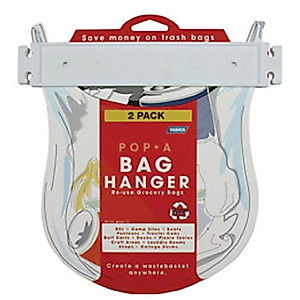 Camco Pop-A-Bag Plastic Bag Hanger- Neatly Mount and Reuse Plastic Grocery Bags, Easily Organize and Conserve Space in Your Kitchen (2 Pack) (43593) , White