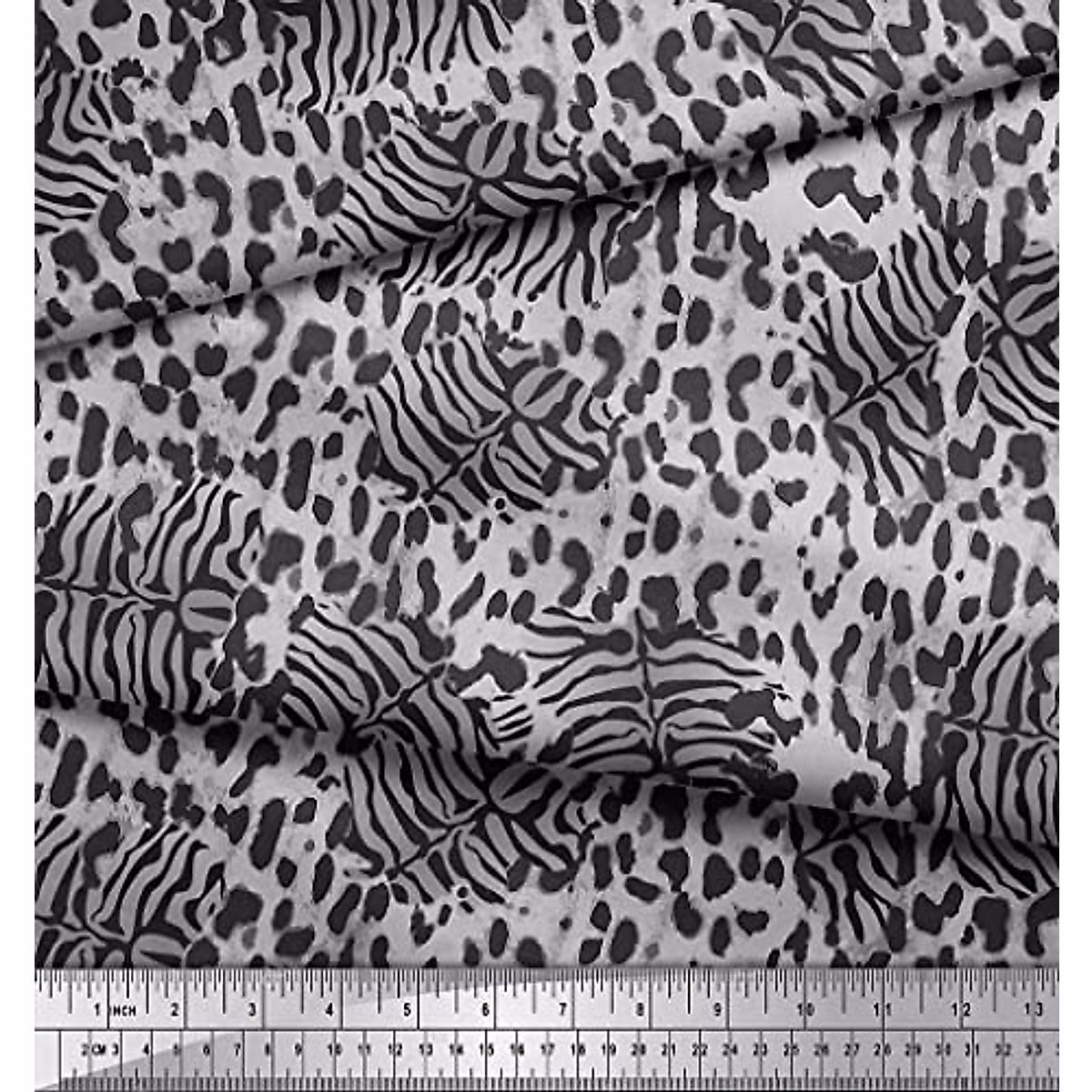 Soimoi Gray Cotton Canvas Fabric Leopard & Tiger Animal Skin Printed Fabric 1 Yard 44 Inch Wide