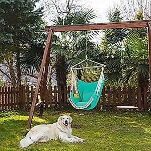 Hammock Swing Chair, Hanging Chair with Pocket, Detachable Steel Support Bar, 500lbs Capacity, Cotton Weave Hammock Chair, 2 Soft Cushions Indoor and Outdoor Green