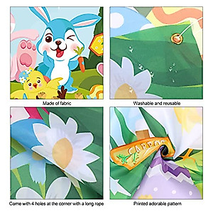 HOWAF Large Fabric Easter Party Decorations, Happy Easter Egg Bunny Hunt Banner and Chick Sign Easter Hunt Game Banner Poster for Photo Booth Backdrop with Rope for Spring Easter Party Supplies