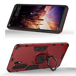 Phone Case for Huawei P30 Pro with Tempered Glass Screen Protector Cover and Magnetic Ring Holder Stand Kickstand Slim Hard Cell Accessories Huwai Hawaii Hwauei Haweii P 30 30pro Men Women Cases Red