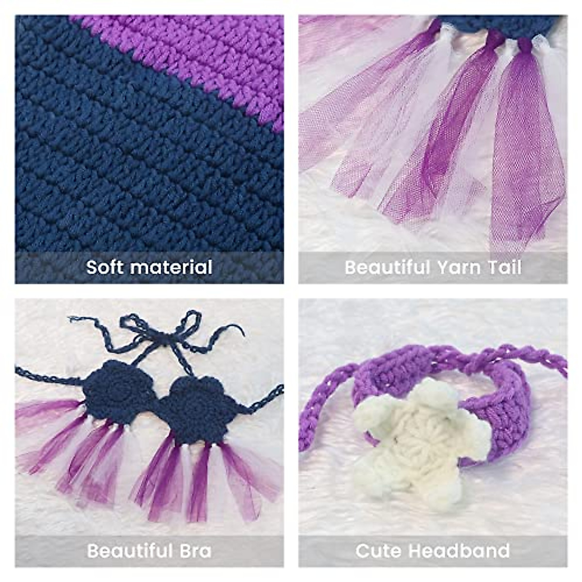 M&G House Newborn Photography Prop Outfits Girl Mermaid Tail Baby Photo Props Mermaid Outfit Crochet Knitted Mermaid Costume Baby Photoshoot Props Halloween Costume Photography Props(Purple&Royalblue)