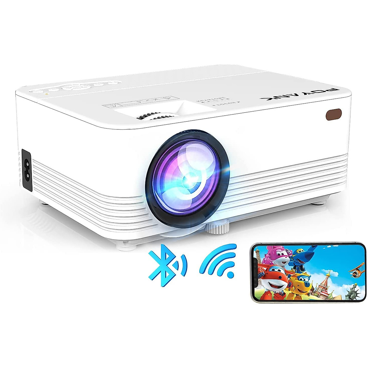 Projector with WiFi, Portable Movie Projector, Mini Projector with Wireless Mirroring for Outdoor Movies, Compatible with TV Stick,HDMI,USB,AV,TF,Laptop,DVD