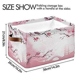 xigua Japanese Cherry Blossom Storage Bin for Toy Storage Basket Dirty Clothes Sundries Office Home Closet Organizer Shelf Cube Box Waterproof Laundry Basket