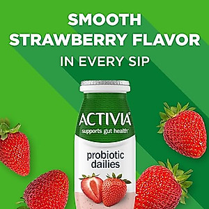 Activia Probiotic Dailies Strawberry Lowfat Yogurt Drinks, Delicious Daily Probiotic Yogurt Smoothie Drinks to Help Support Gut Health, 8 Ct, 3.1 FL OZ