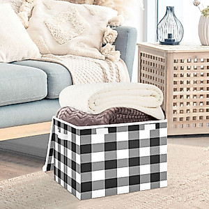 YETTASBIN Buffalo Plaid Storage Basket with Lid and Handles, Large Collapsible Fabric Storage Bins Sturdy Storage Organizer for Shelves, Closet, Bedroom, School, Office, Home Decor
