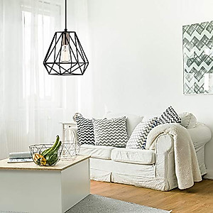 Globe Electric 60846 1-Light Plug-In or Hardwire Pendant Lighting, Dark Bronze, Antique Brass Accent Socket, Cage Shade, 15-Foot Black Fabric Cord, In-Line On/Off Switch, Pendant Lights Kitchen Island