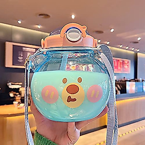Meideli 48OZ Cute Water Bottles with Lid Straw and Strap, Clear Large Capacity Creative Summer Aesthetic Water Bottles for Girls Boys Blue