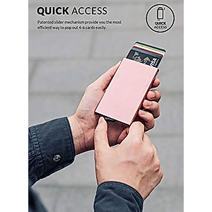 VULKIT Pop Up Wallet, Slim Minimalist Credit Card Holder For Men and Women RFID Blocking Mini Metal Case Rose Gold
