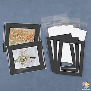 Mat Board Center, 25 Pack of Black Pre-Cut Mat Board 16x20 Picture Mat for 11x14 Photo with White Core Bevel Cut Mattes Sets. Includes 25 Acid Free Mats & 25 Backing Board & 25 Clear Bags