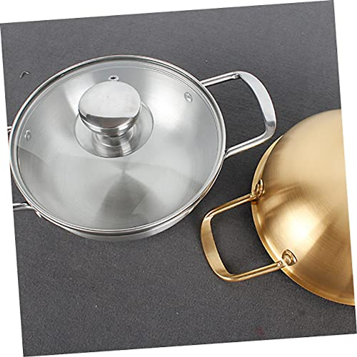 YARNOW 2pcs Stainless Steel Noodle Pot Pasta Cooker Korean Ramen Pot Korean Pots for Cooking Ramen Pot with Lid Cast Iron Pan Stir Fry Pan Large Soup Pot Big Noodles Cooking Pot with Lid