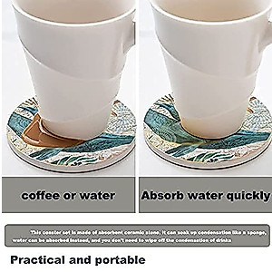 Coasters for Drinks, Absorbent Coaster Sets of 6 with Holder, Ocean Themed Ceramic Coaster Set with Cork Base, Whale,Universal Size,Suitable for Most Scenes Such as Office, Kitchen