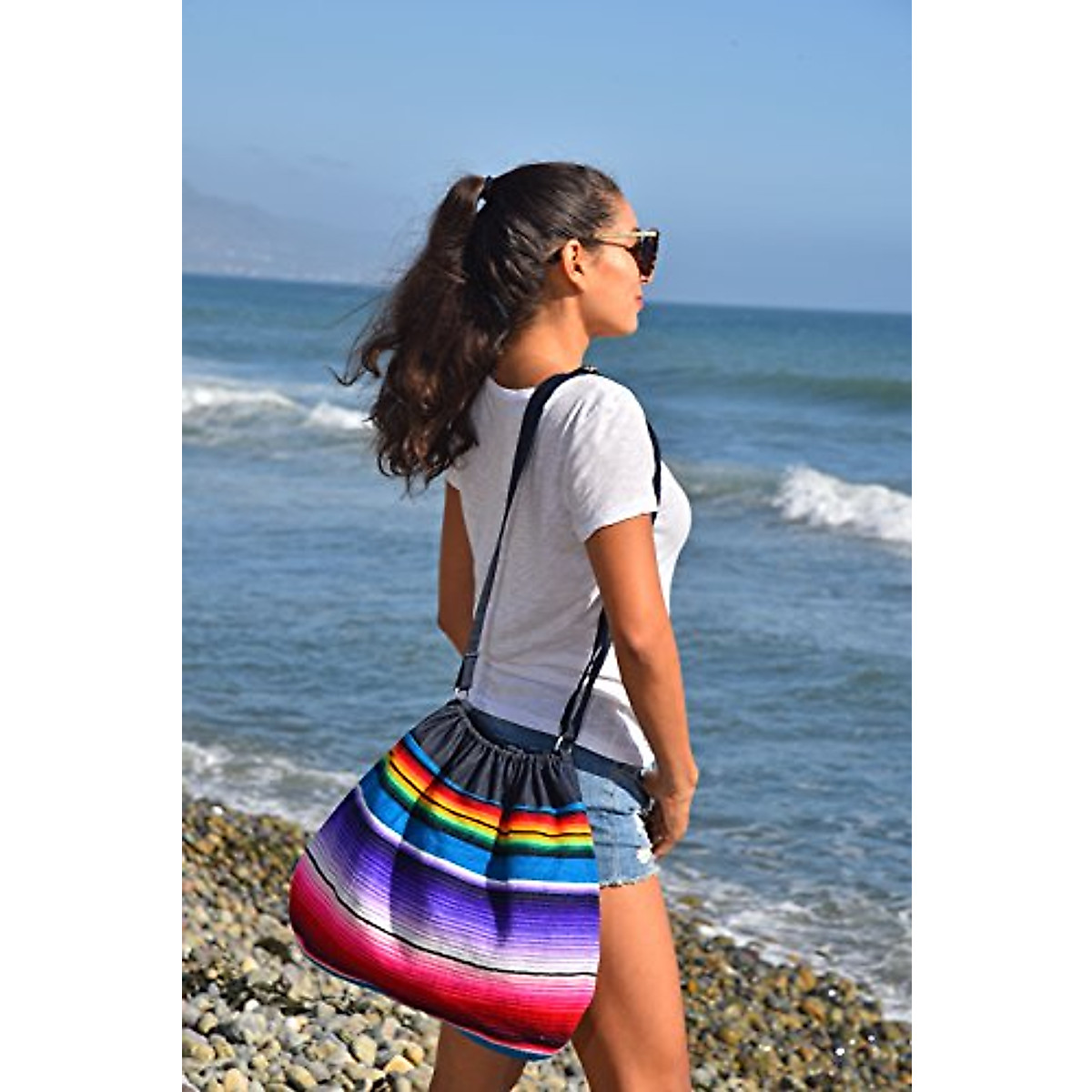 Handmade Bohemian Bag From Mexican Serape Blanket - Cinco de Mayo Hippie Boho Denim Purse Sack Bag