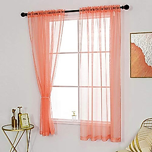 DUALIFE Coral Sheer Curtains for Living Room 63 Inch Length Textured Solid Voile Sheer Curtain Panels/Drapes for Girls Bedroom Set of 2 Panels Rod Pocket Top 52 x 63 Inch