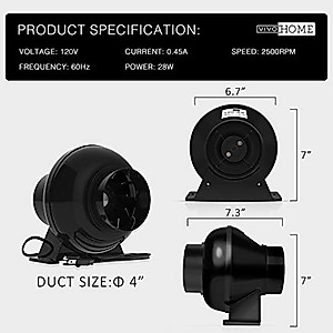 VIVOHOME 4 Inch 195CFM Plastic Round Exhaust Inline Duct Fan for Hydroponics Grow Tent Ventilation