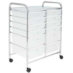 Home Basics 12 Drawer Storage Cart | White | Great for Office | Portable with Multi Size Drawers | Organize Crafts | Castor Wheels