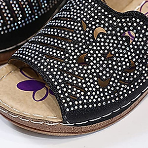 USYFAKGH Sandals For Women Flip Flop Sandals Ladies Fashion Summer Rhinestone Cutout Platform Wedge Open Toe Sandals