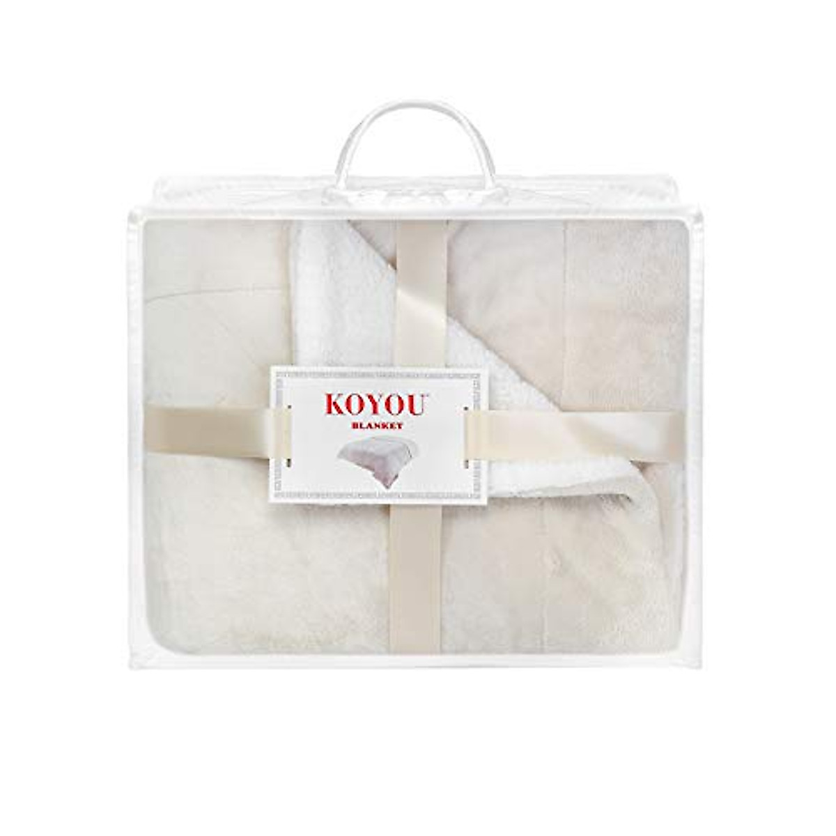 KOYOU Super Soft Beige Plush Sherpa Borrego Blanket Throw Queen or Full Size Bed