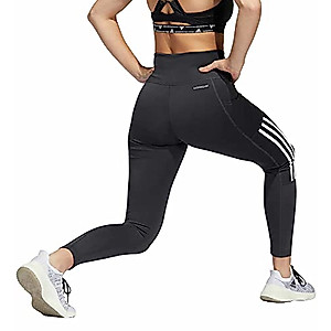 adidas Womens Lightweight High Rise 3-Stripe Mesh 7/8 Leggings (X-Large, Carbon/White)