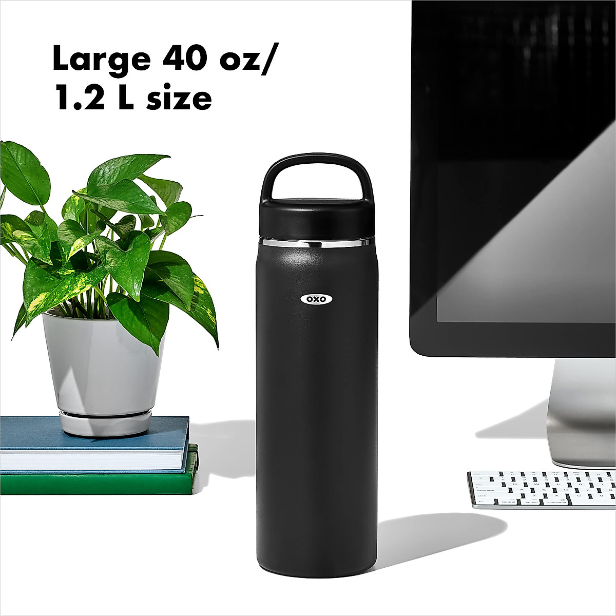 OXO 40 oz Insulated Handled Lid Water Bottle, Onyx