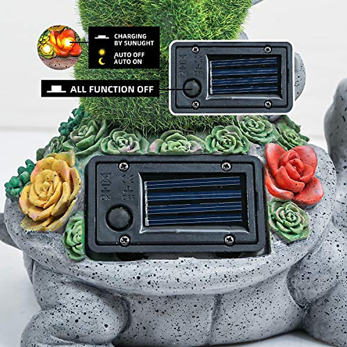 Garden Statue Gnome Cute - Large Outdoor Gnome Statue Sculptures with Solar Lights, Resin Gnome Figurine Sitting on Turtle with Umbrella for Home Patio Yard Lawn Porch Decorations