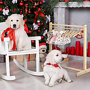 Estune 15.7 Inches Dog Garment Rack with 12 Wood Pet Clothes Hanger Wooden Dog Dress up Storage Small Dog Closet Pet Clothes Organizer Accessories for Doll Cat and Puppy