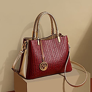 Womens Leather Handbag Purse Top Handle Crossbody Shoulder Bag Ladies Cowhide Mini Tote Bags, Red