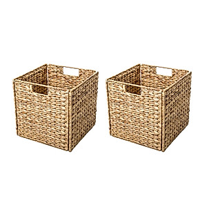 Foldable Hyacinth Storage Basket with Iron Wire Frame By Trademark Innovations (Set of 2) Natural