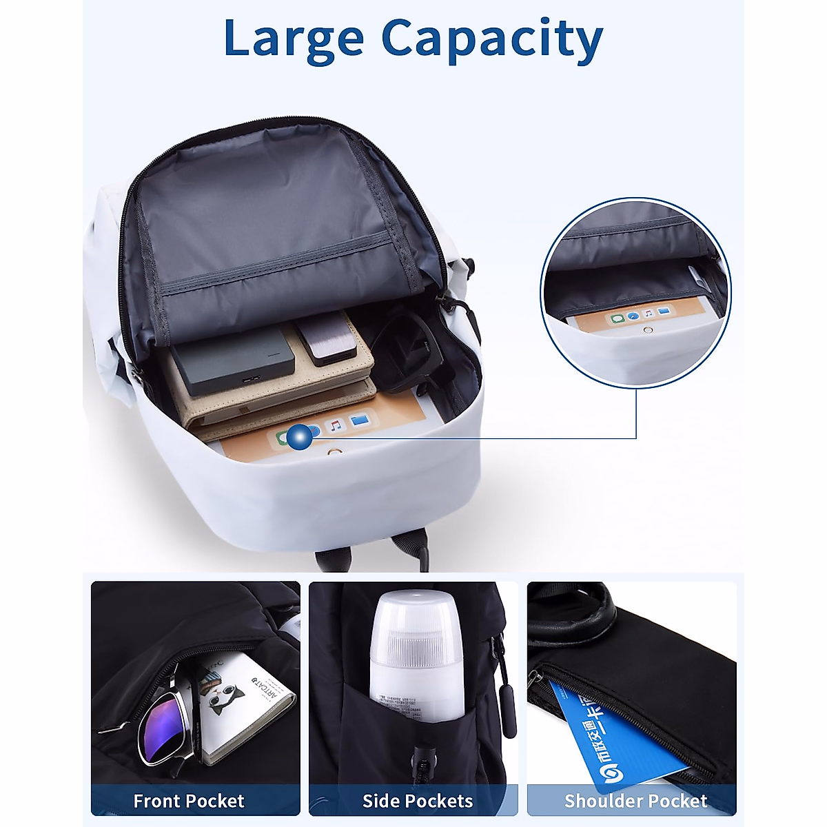 Seoky Rop Men Women Sling Bag Backpack Lightweight Water Resistant Chest Shoulder Crossbody Bags for Walking Travel Cycling Large White