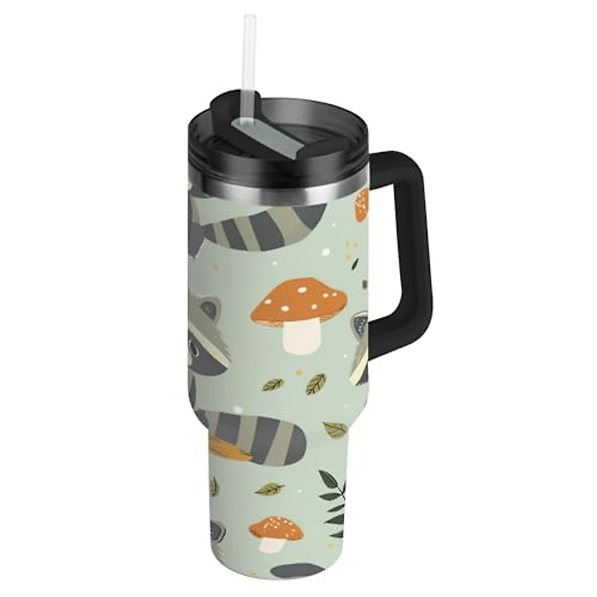 FRCSDIY Cartoon Raccoon Insulated Tumbler with Handle and Straw Lid,40oz Leakproof Stainless Steel Cup BPA-Free Water Bottle